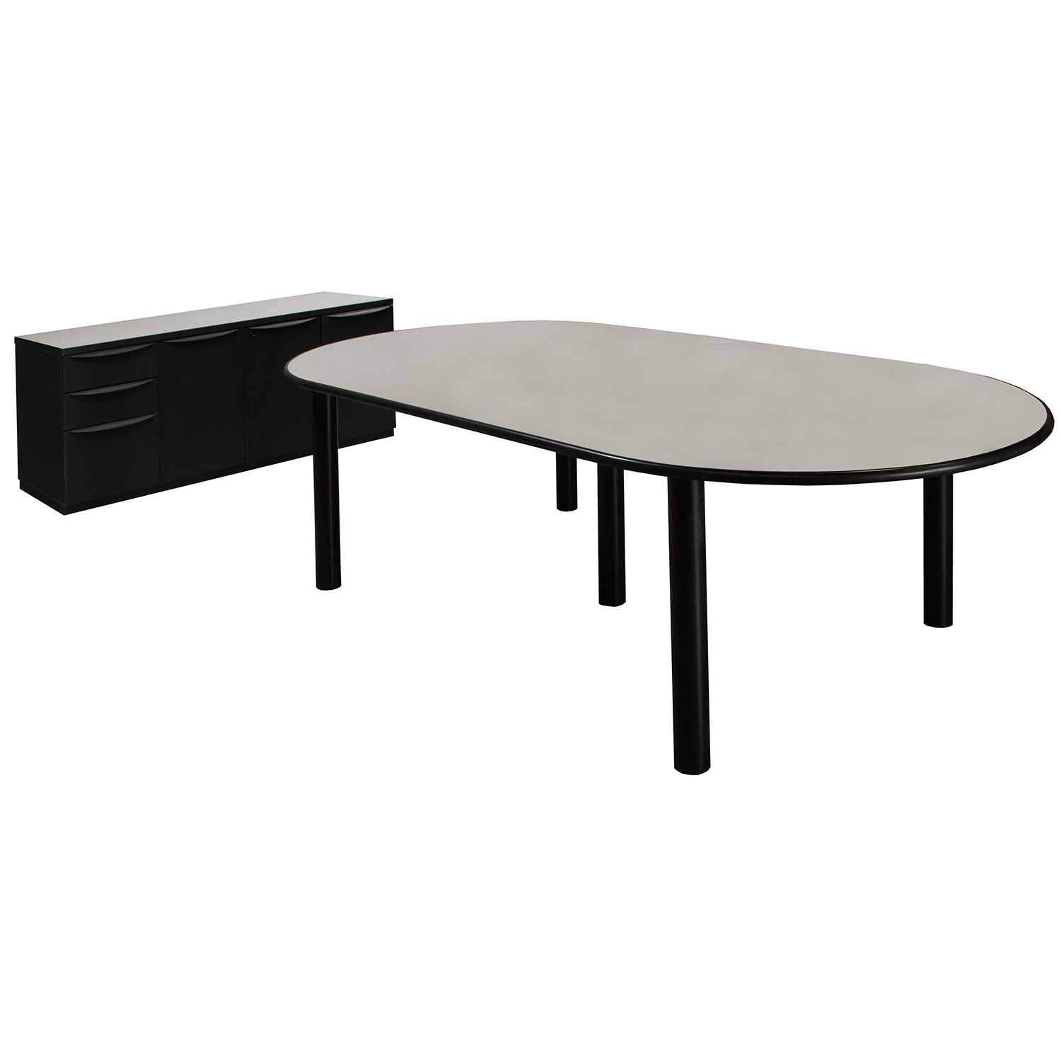 Haworth Used Oval Table 8ft Table and File Storage Credenza Set, Gray ...