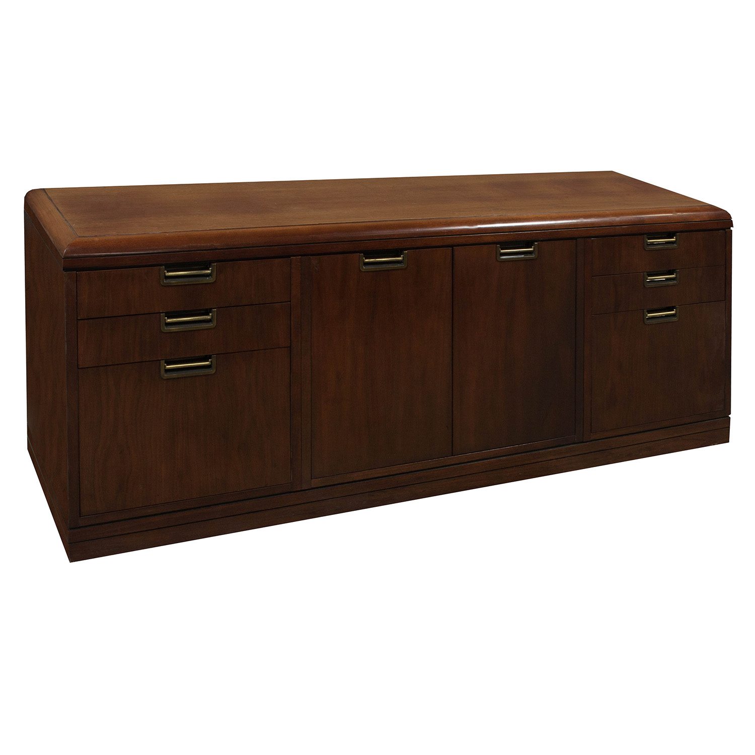 Jofco Used Veneer Double Pedestal Desk With Credenza, Walnut - National ...