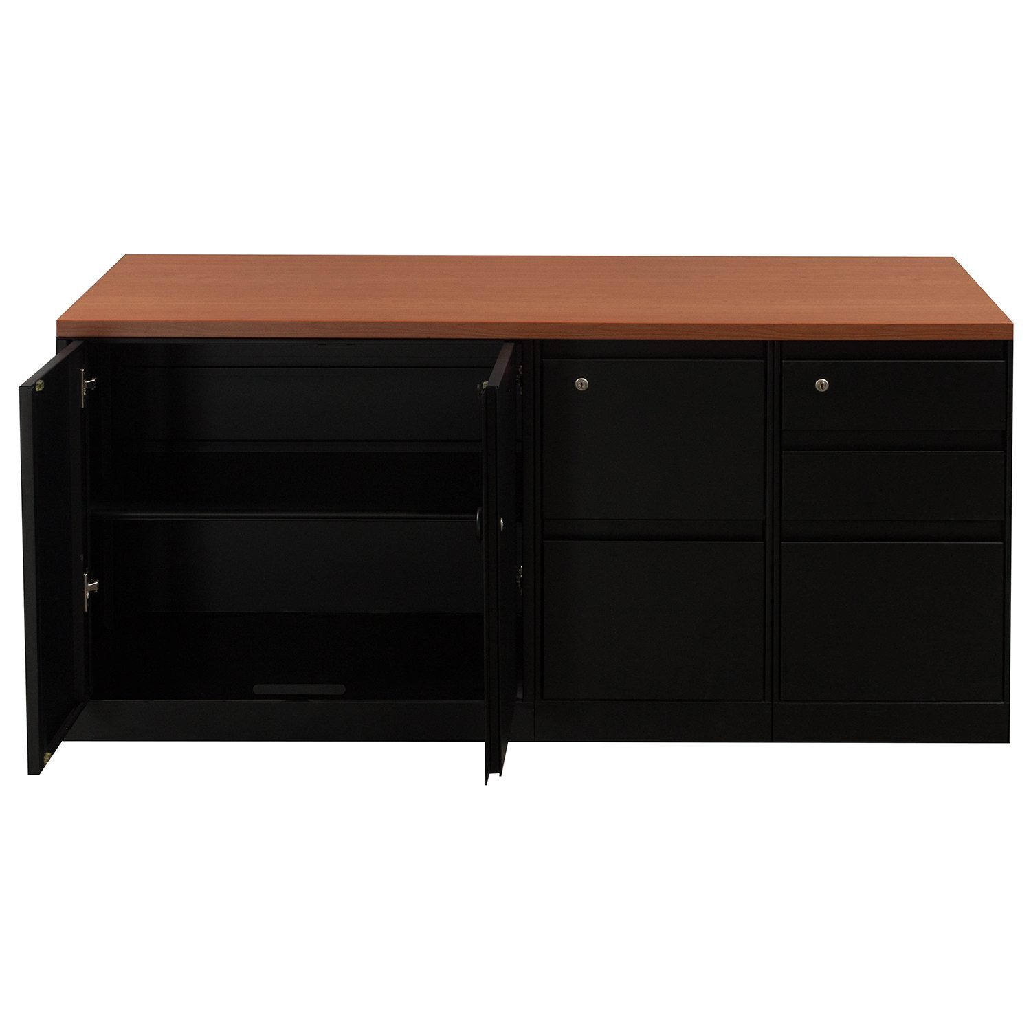 Steelcase Used Black Utility Storage Credenza, Cherry Top - National ...