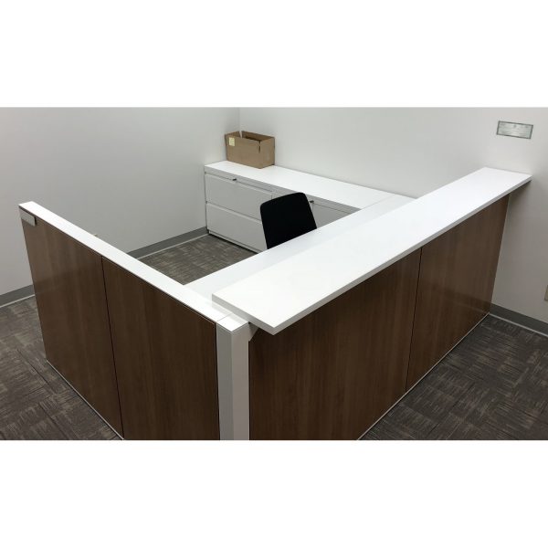 8×8 Haworth Compose Used Reception Cubicle Station, Walnut/White ...