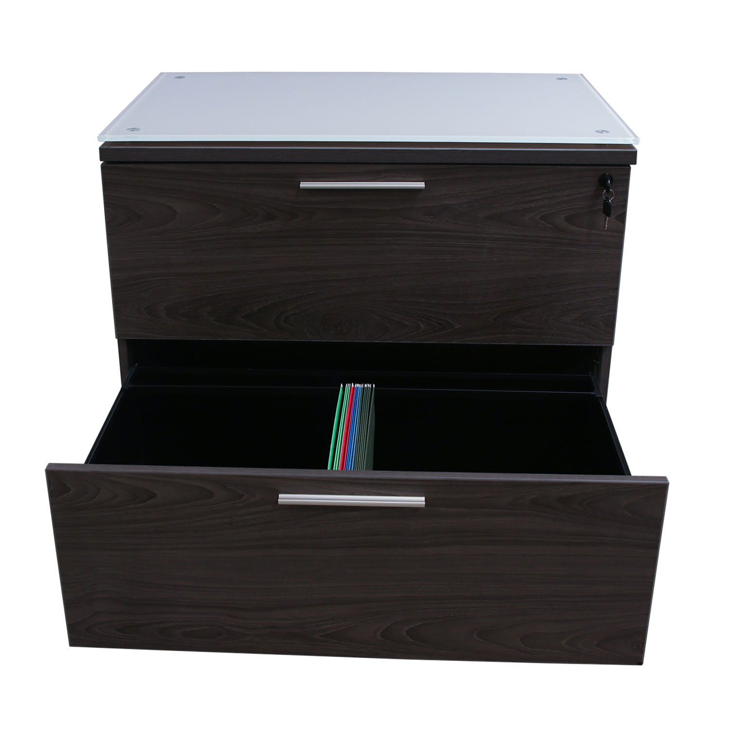 Manhattan 2 Drawer 36 in Laminate Lateral File with Glass Top, Cashmere ...