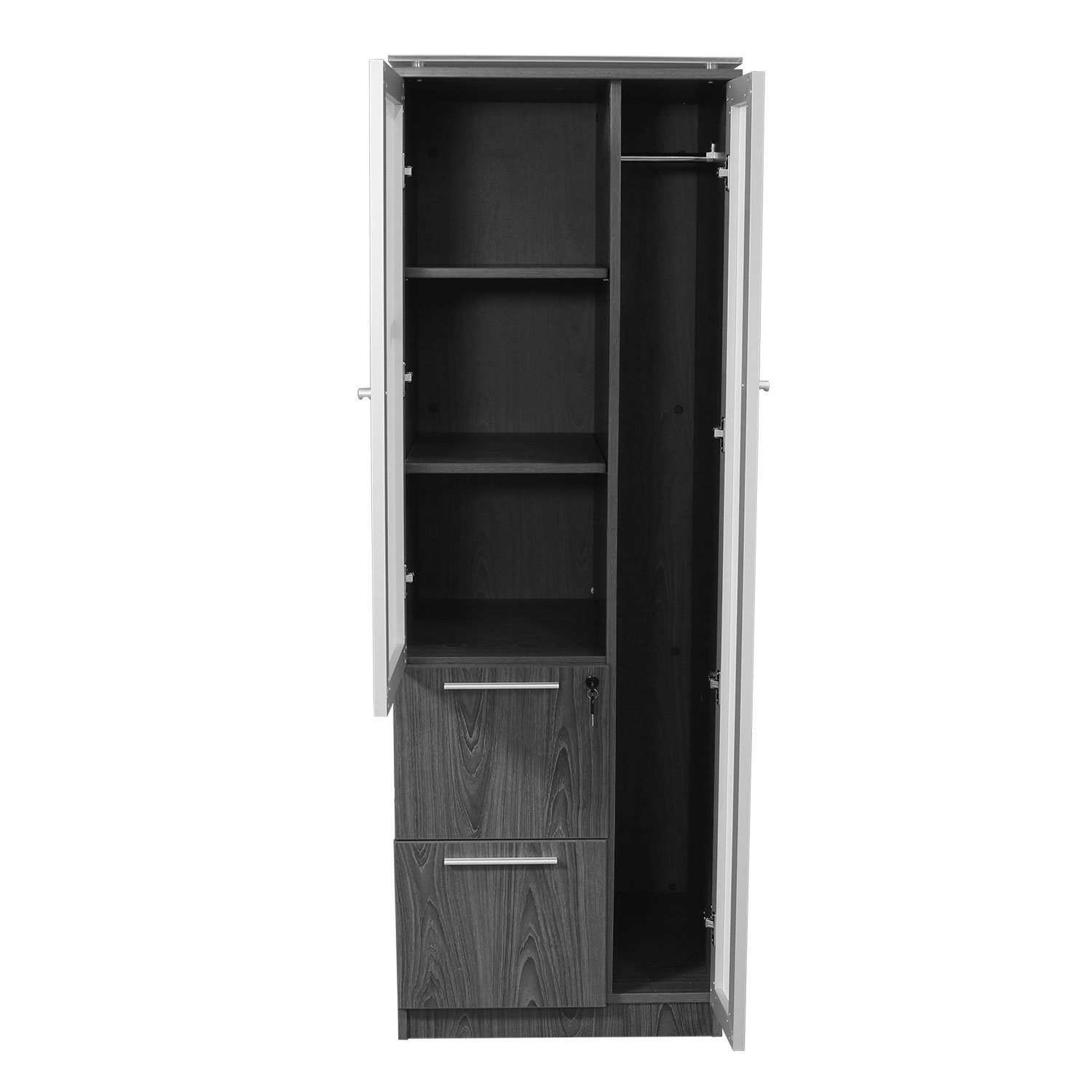 Manhattan 70 in Laminate and Glass Wardrobe Cabinet, Cashmere Gray ...