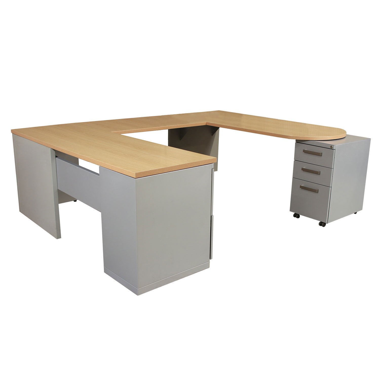 6x8 Haworth Used U-Shape Left Return Desk Set with Overheads, Maple ...
