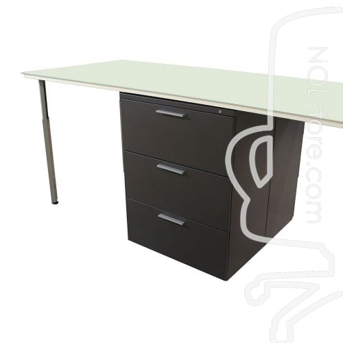 9' Rectangular Used Glass Work Table w/ Lateral File, Dark Gray ...