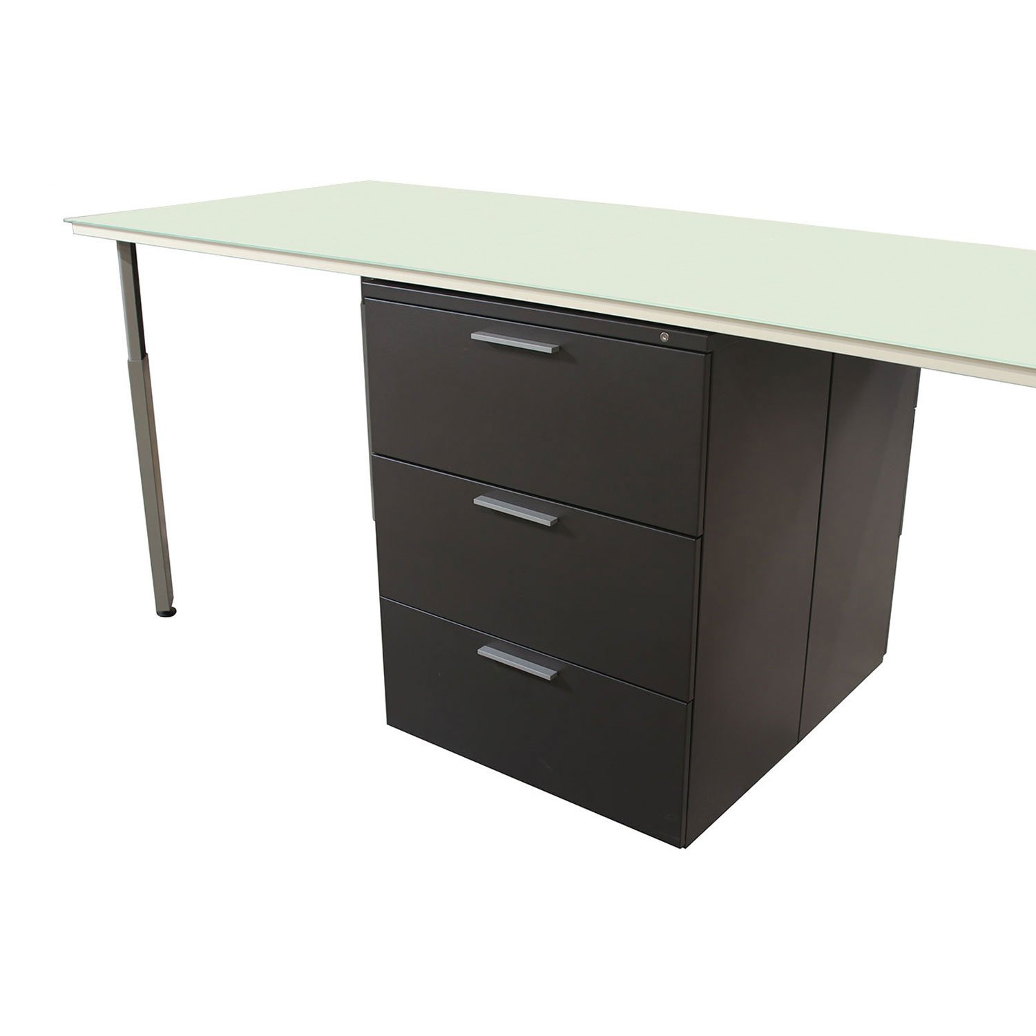 9' Rectangular Used Glass Work Table w/ Lateral File, Dark Gray ...