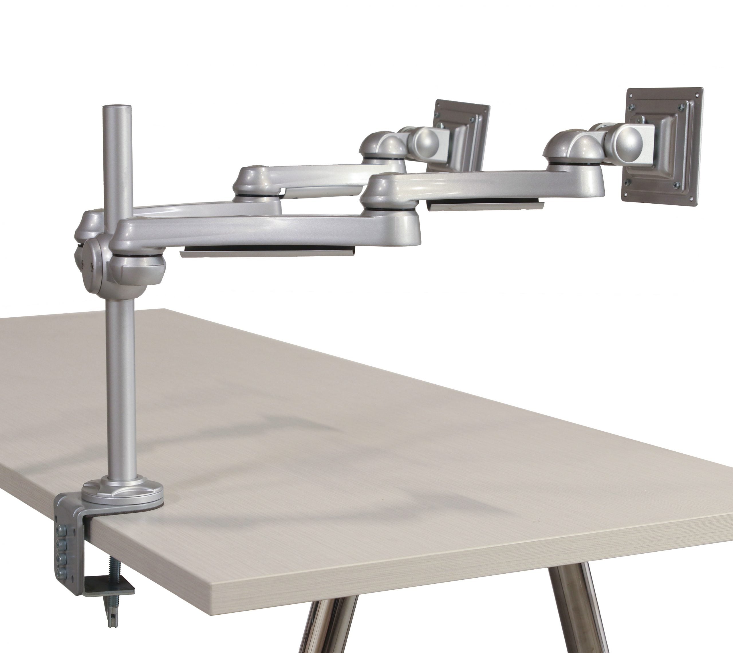 Used Double Monitor Arm, Silver - National Office Interiors and Liquidators