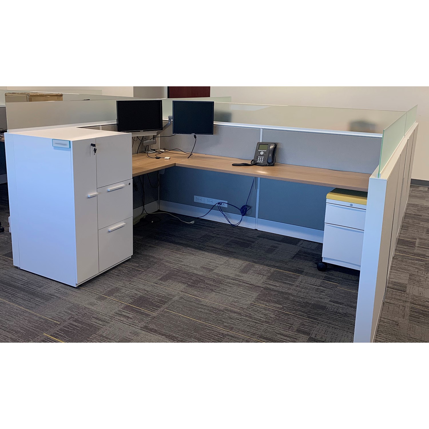 8x6 Teknion Used Cubicle with Left Tower, Gray and Walnut - Sold in ...
