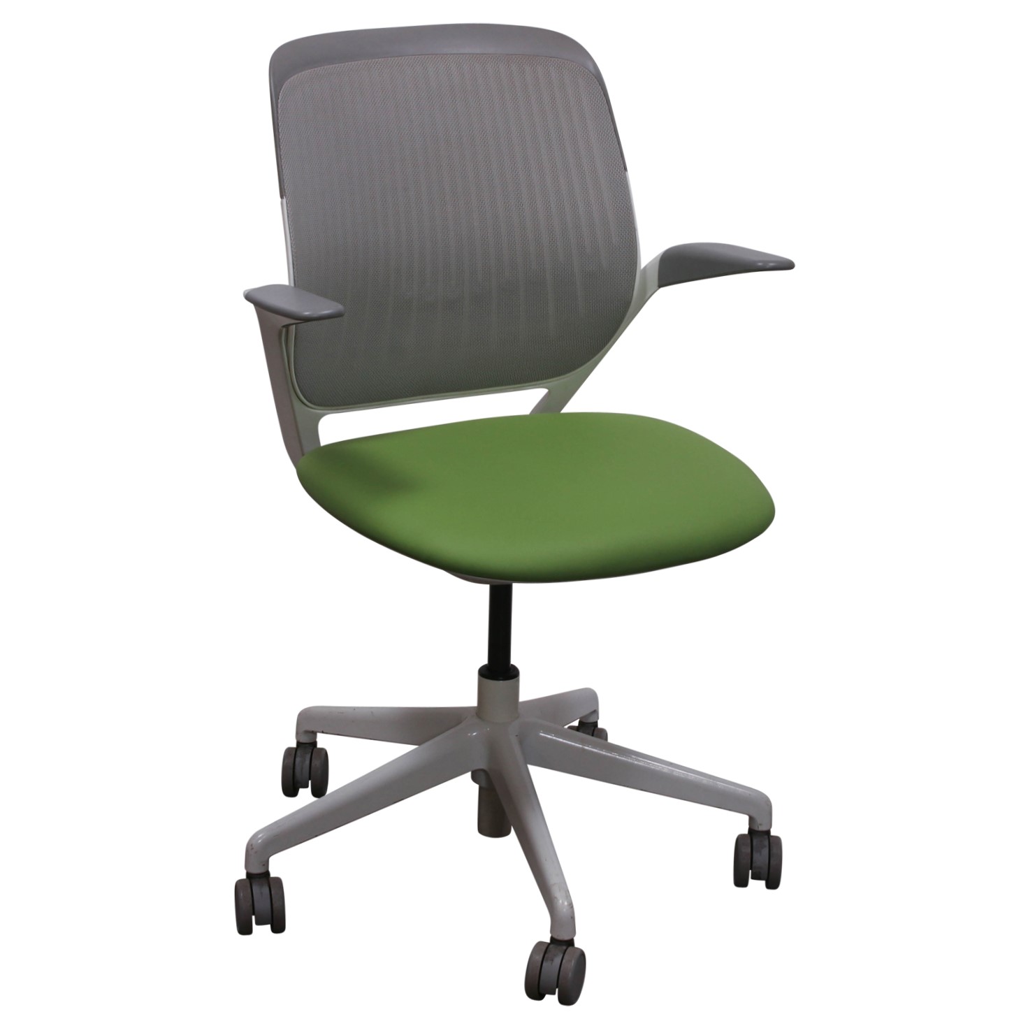 Steelcase Cobi Used Gray Mesh Back Fixed Arm Chair, Green Vinyl Seat ...