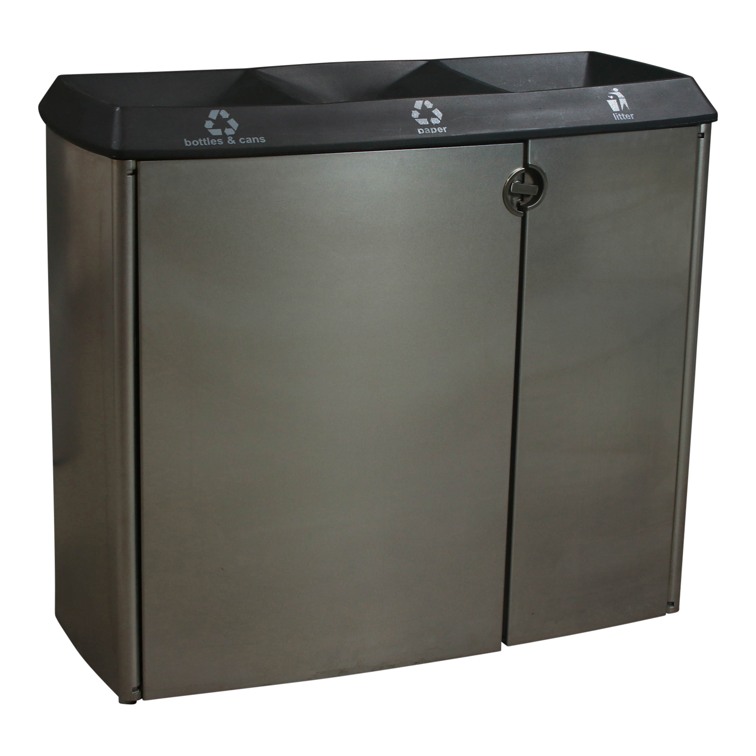Three Slot Used Trash and Recycle Bin, Stainless and Black - National ...