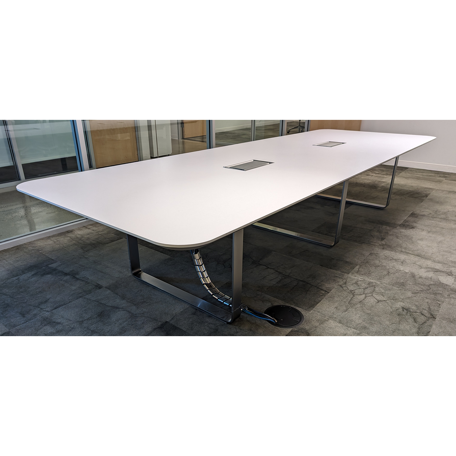 Used 13 Foot Laminate Conference Table with Powered Grommets, White ...