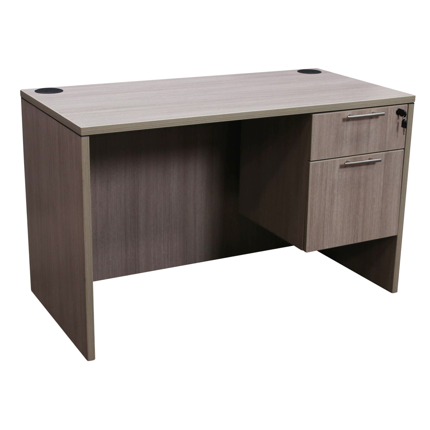 Everyday 24x48 Single Pedestal Laminate Desk Circle Grommet, Cement ...