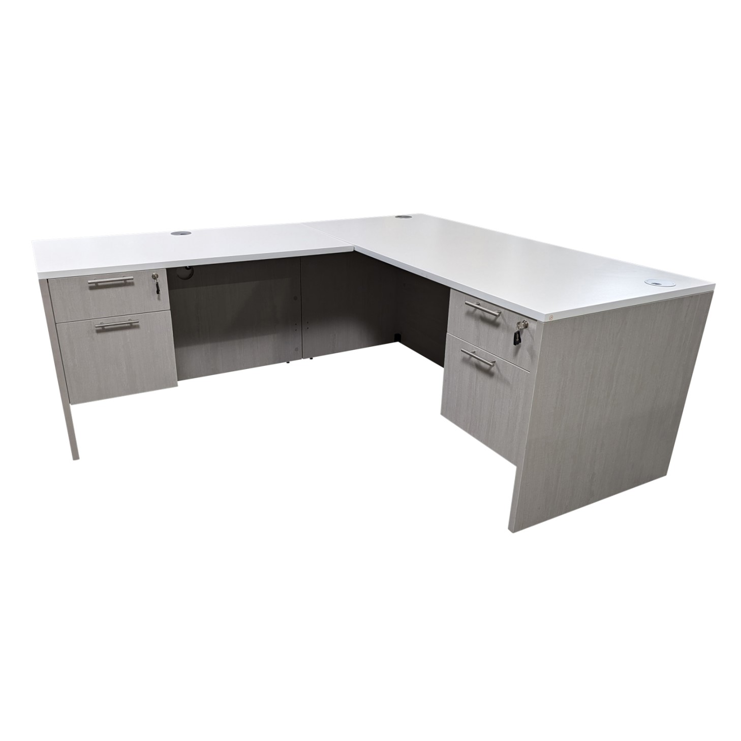 Newport 30x66 24x48 L Shape Desk, Mishan Cloth and White - National ...