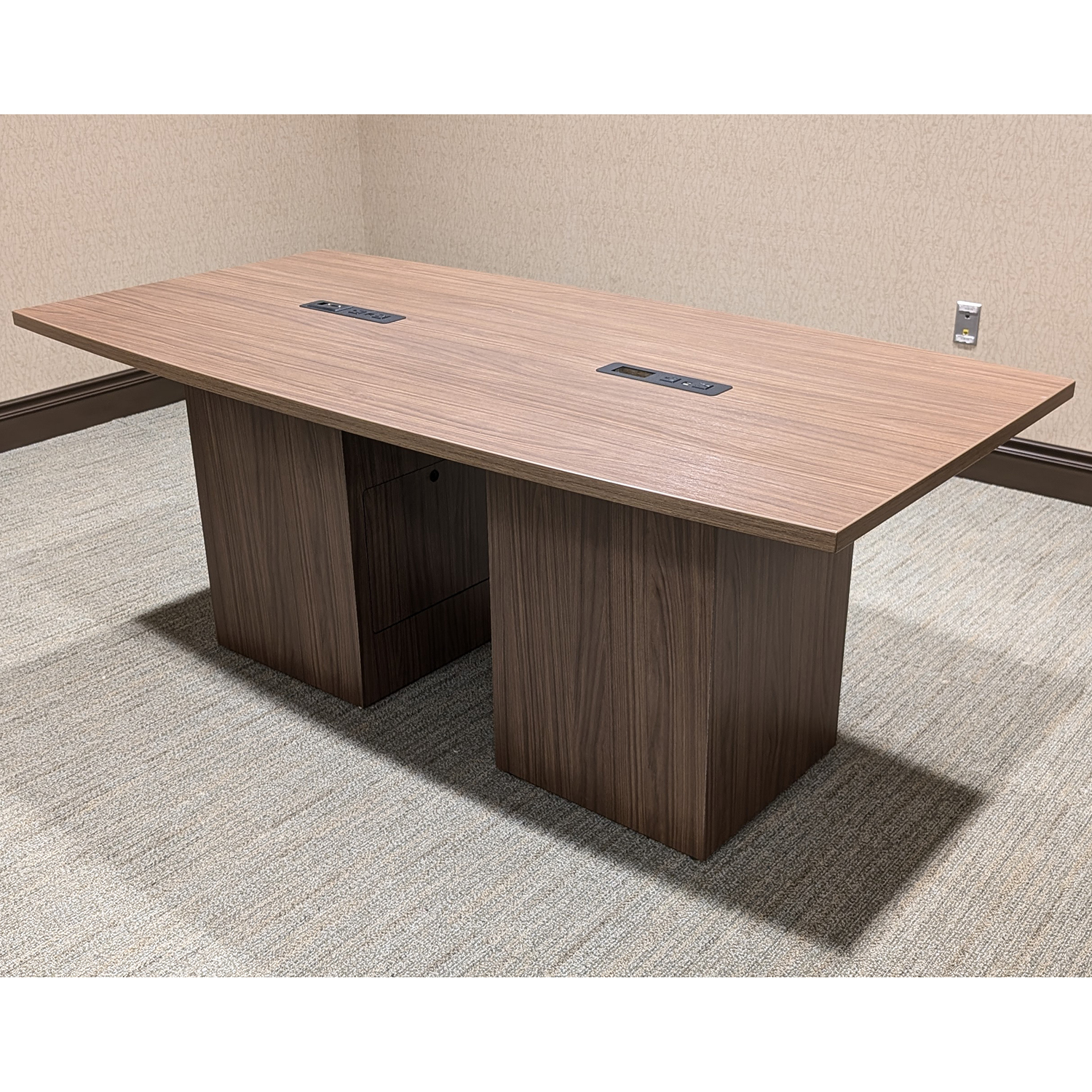 10 Foot Used Boat Shaped Laminate Conference Table w Power Block, Light ...