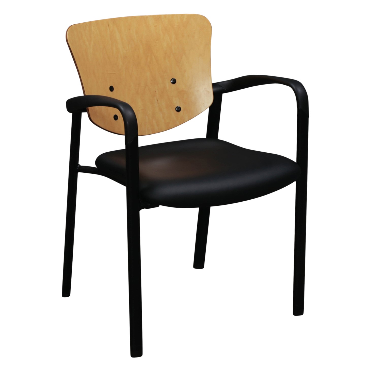 Haworth Improv Used Natural Wood Back Stack Chair, Black Satin PU ...
