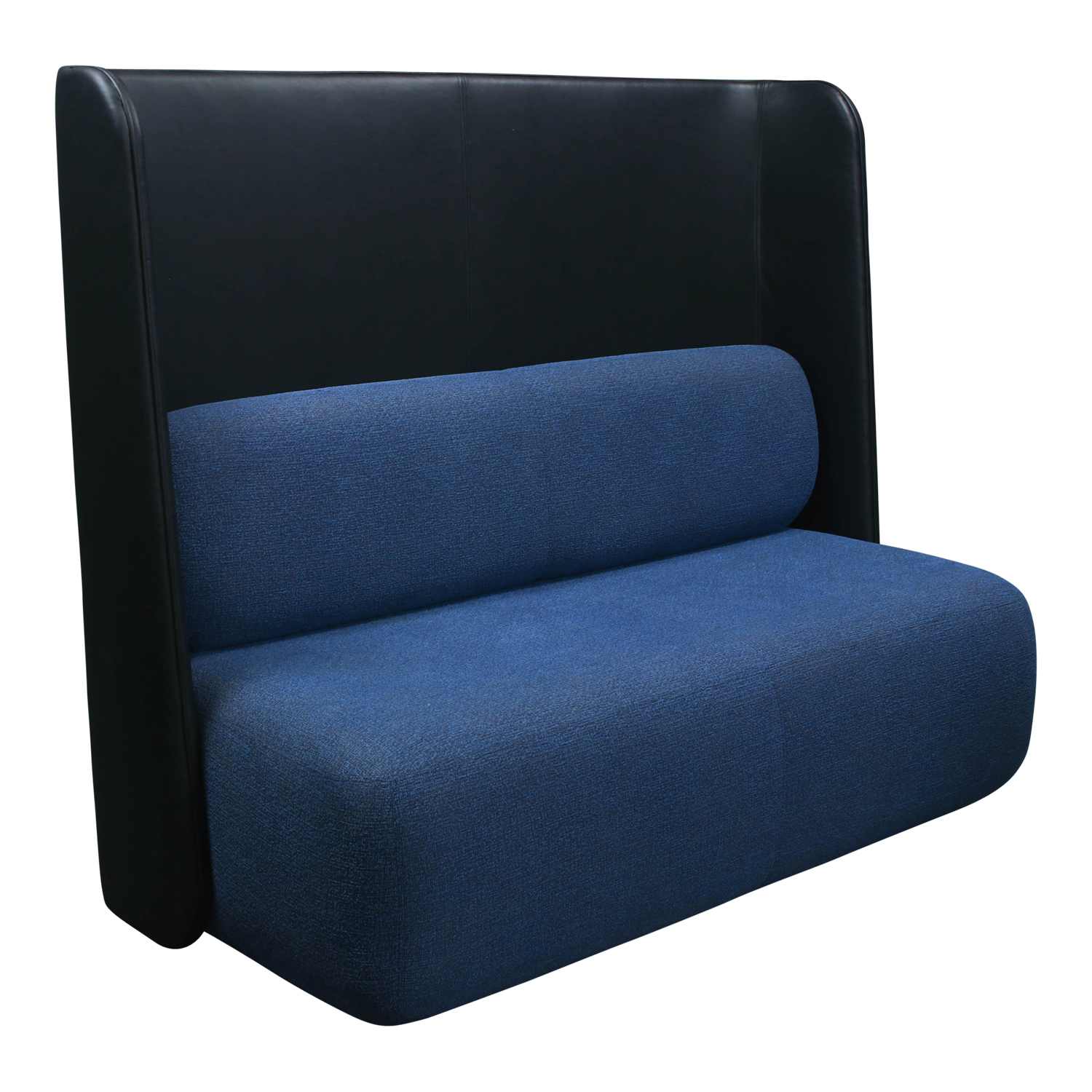 Used High Back Sofa w Genuine Black Leather Privacy Surround, Blue ...