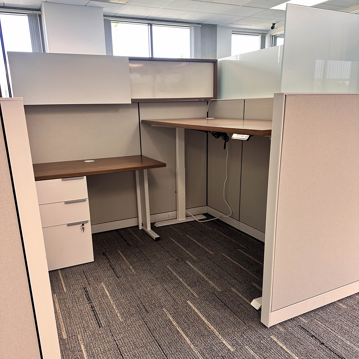 6x6 Hon Accelerate Used Cubicles w Glass, Light Gray and Walnut - Sold ...