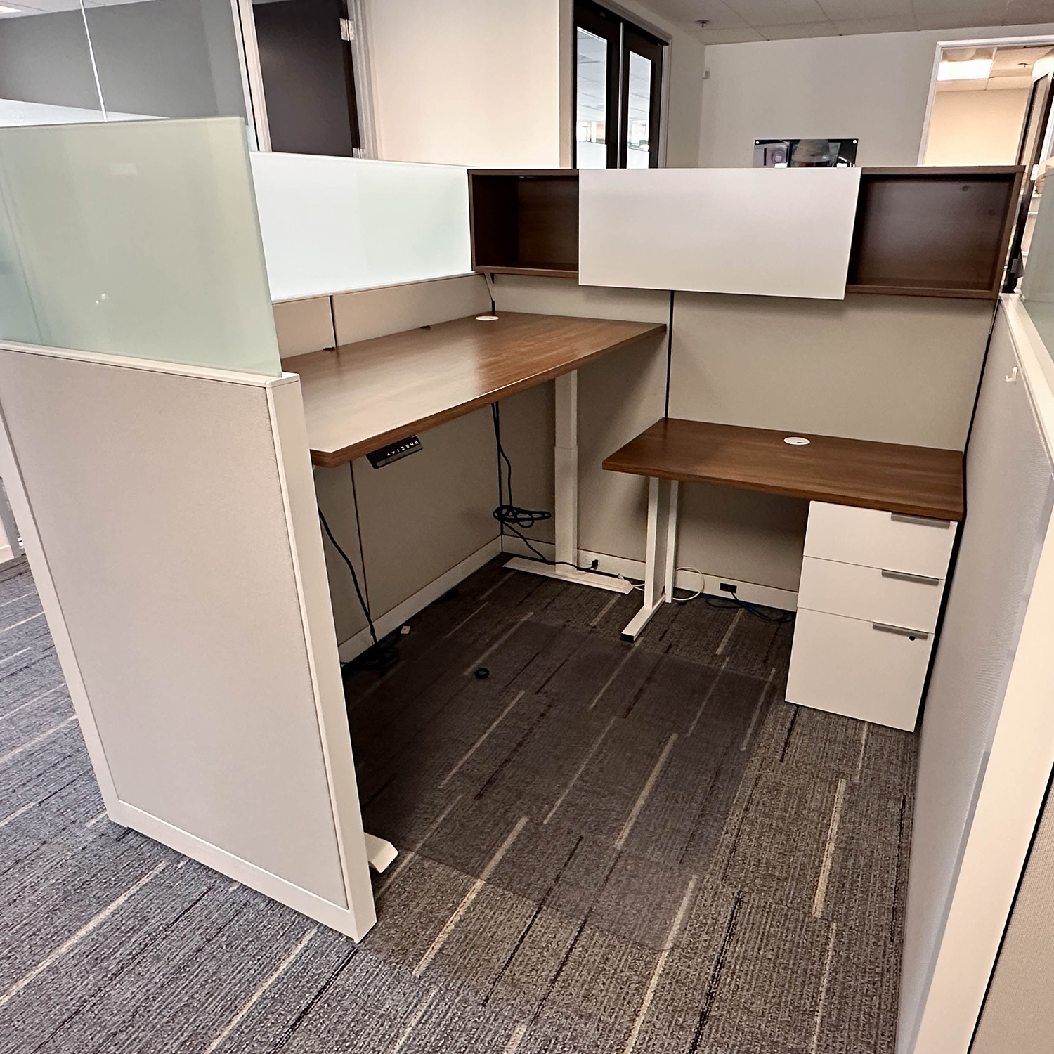 6x6 Hon Accelerate Used Cubicles w Glass, Light Gray and Walnut - Sold ...