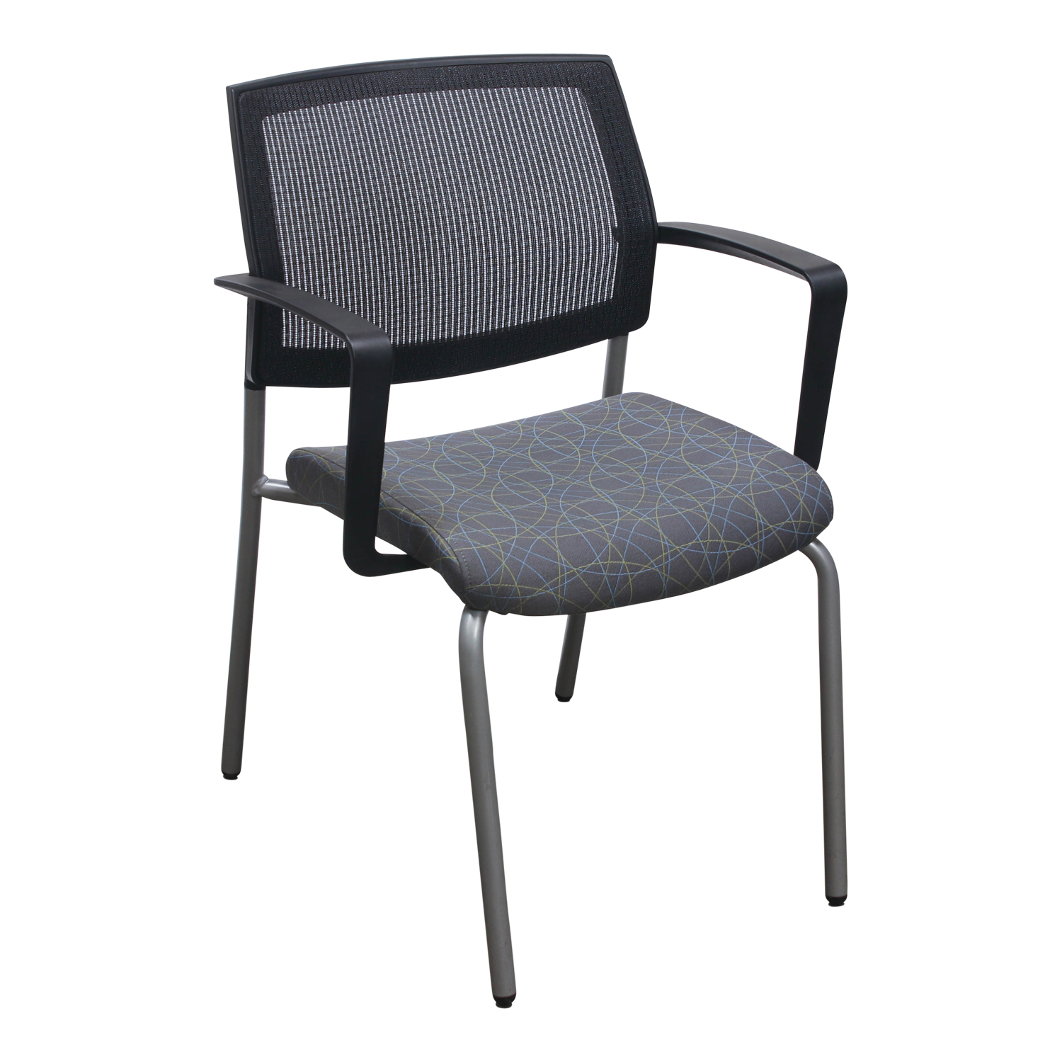SitOnIt Focus Used Black Mesh Back Stack Chair, Gray Pattern Seat ...