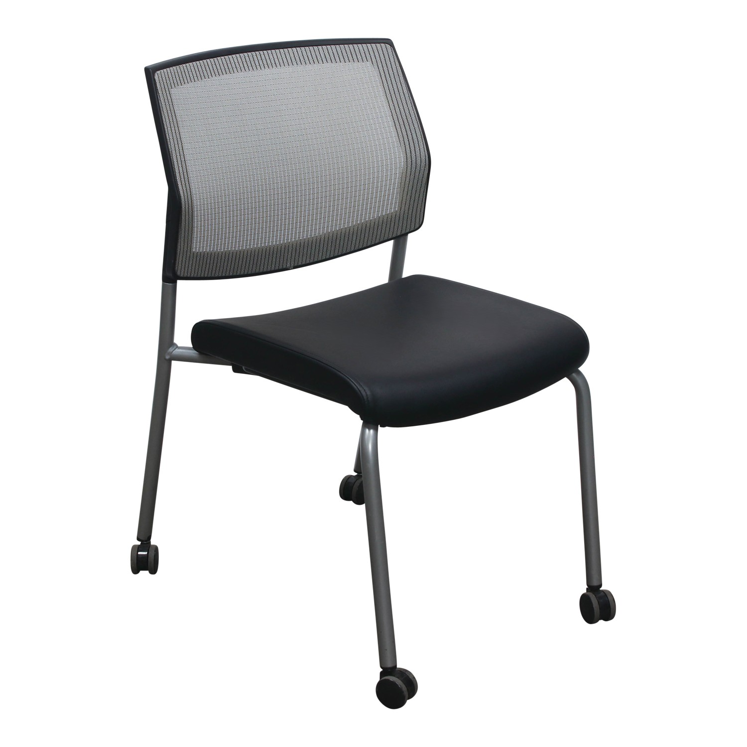 SitOnIt Focus Used Tan Mesh Back Mobile Armless Stack Chair, Black PU ...
