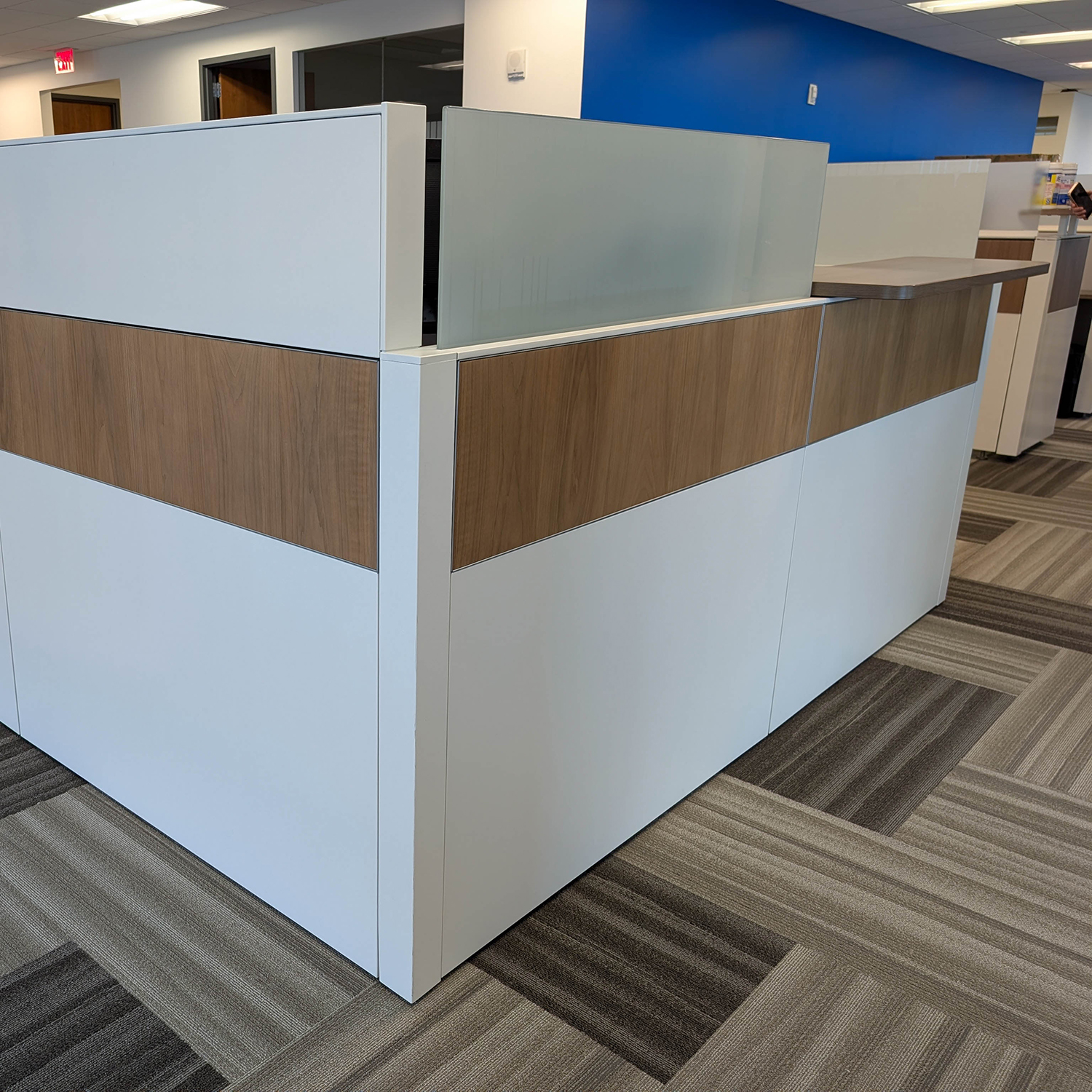 8x8 Steelcase Answer Used Cubicle w Transaction Counter, Gray Walnut ...